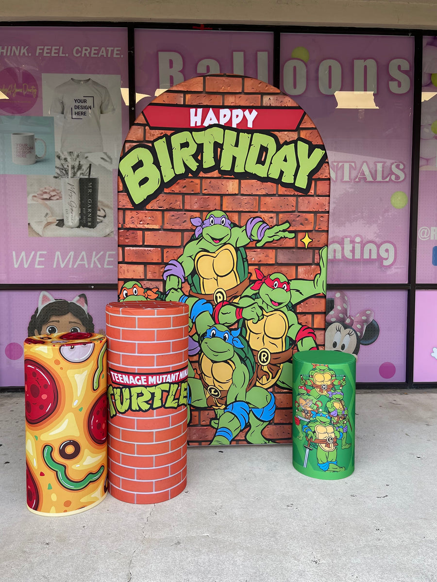 Teenage Mutant Ninja Turtles Birthday Arch Backdrop & Cylinders Rental ...